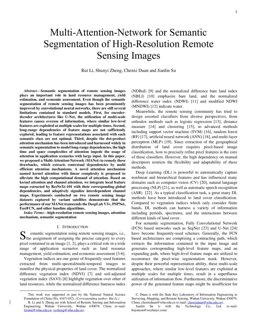 Multi Attention Network For Semantic Segmentation Of High Resolution Remote Sensing Images Deepai