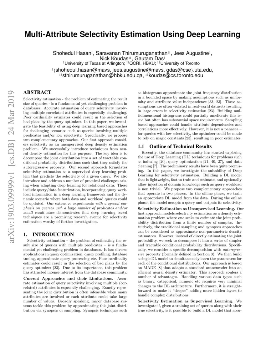 Multi-Attribute Selectivity Estimation Using Deep Learning | DeepAI