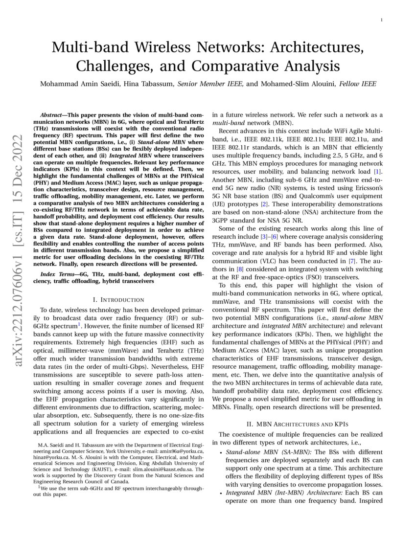 Multi-band Wireless Networks: Architectures, Challenges, and ... Multi-band Wireless Networks: Architectures, Challenges, and ...