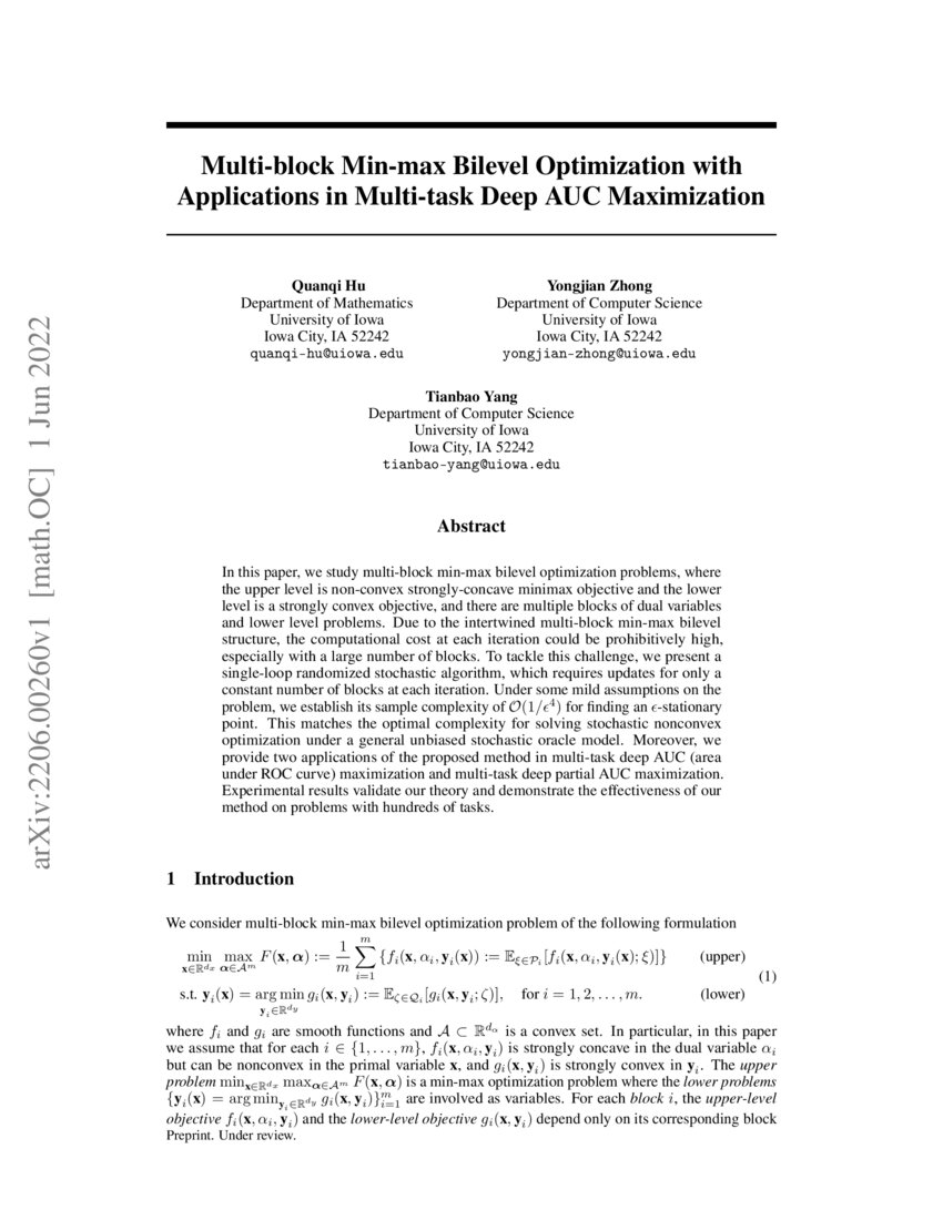 Multi Block Min Max Bilevel Optimization With Applications In Multi Task Deep Auc Maximization