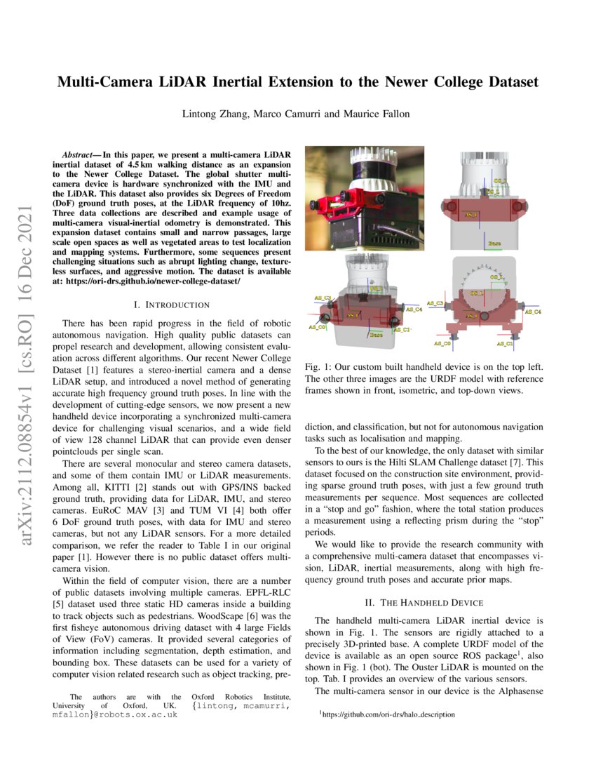 Multi-Camera LiDAR Inertial Extension to the Newer College Dataset | DeepAI
