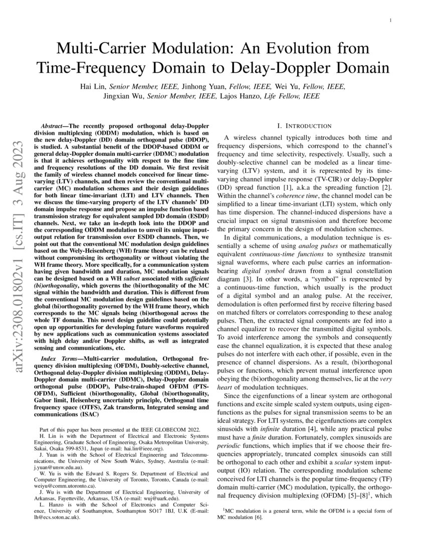 Multi Carrier Modulation An Evolution From Time Frequency Domain To