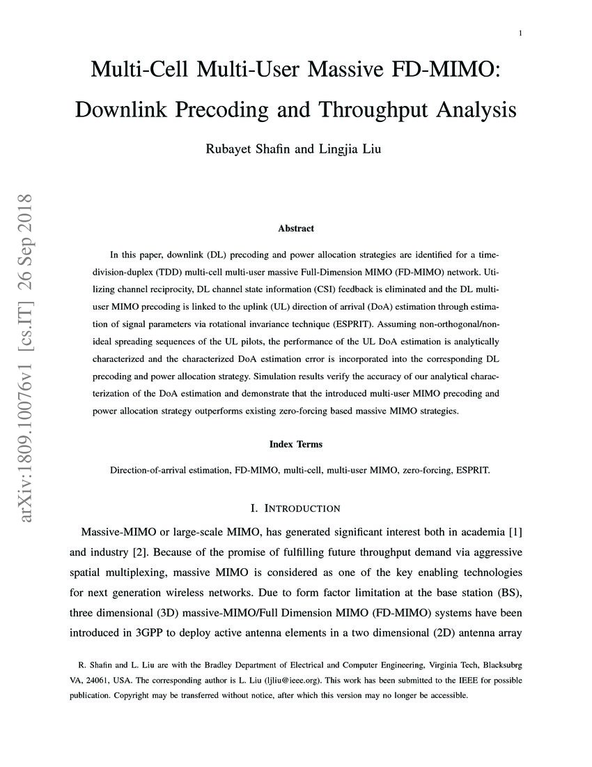 Multi Cell Multi User Massive Fd Mimo Downlink Precoding And