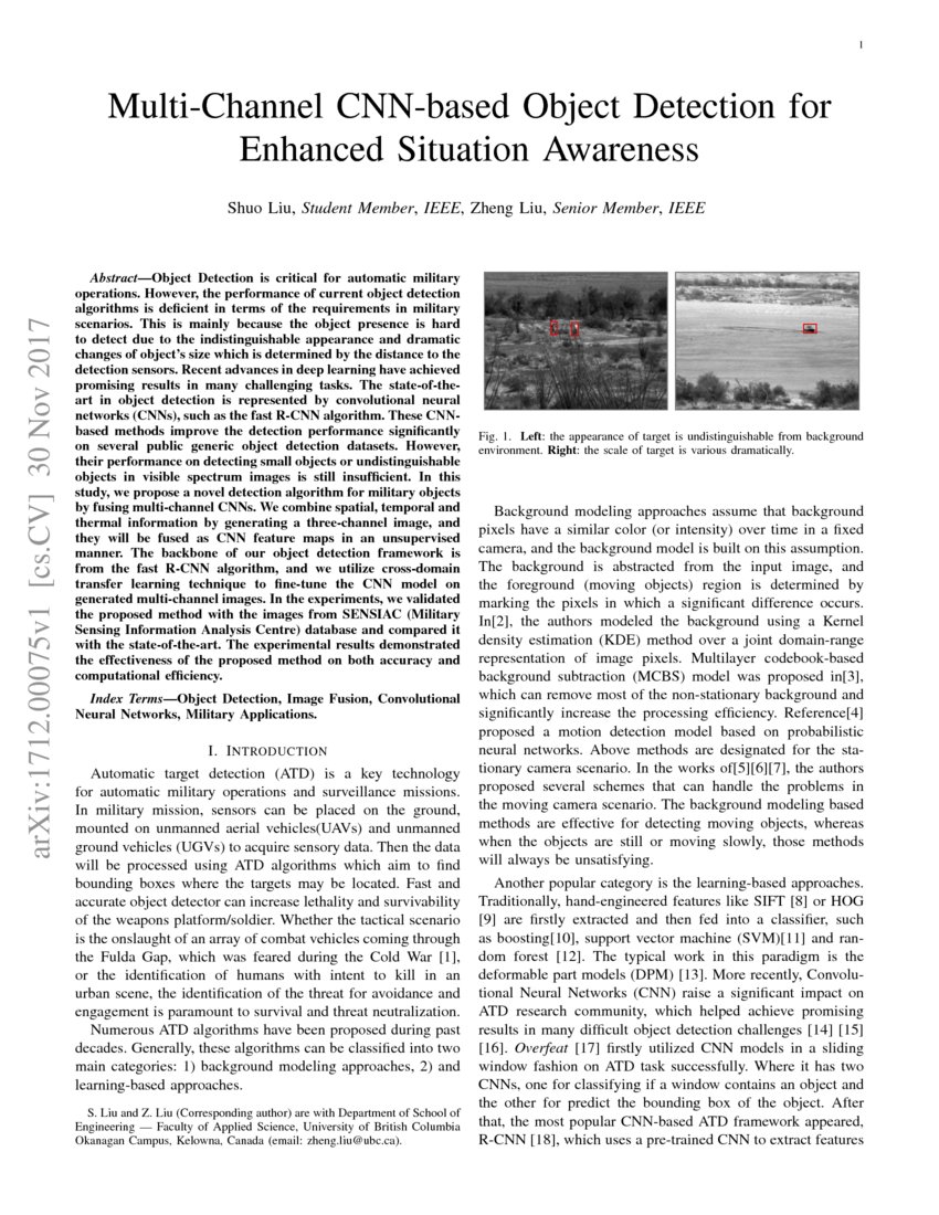 Multi-Channel CNN-based Object Detection for Enhanced Situation Awareness | DeepAI