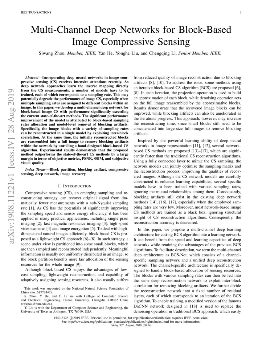 Multi-Channel Deep Networks for Block-Based Image Compressive Sensing | DeepAI
