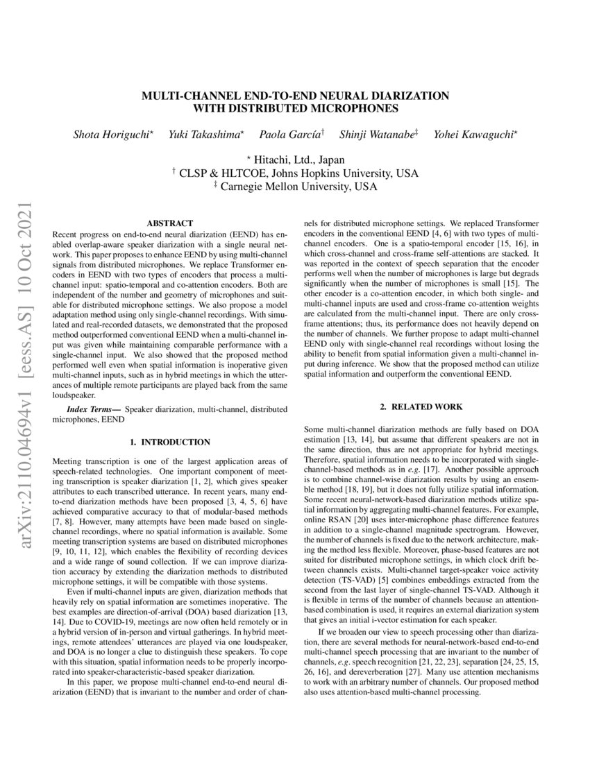 Multi-Channel End-to-End Neural Diarization with Distributed Microphones | DeepAI