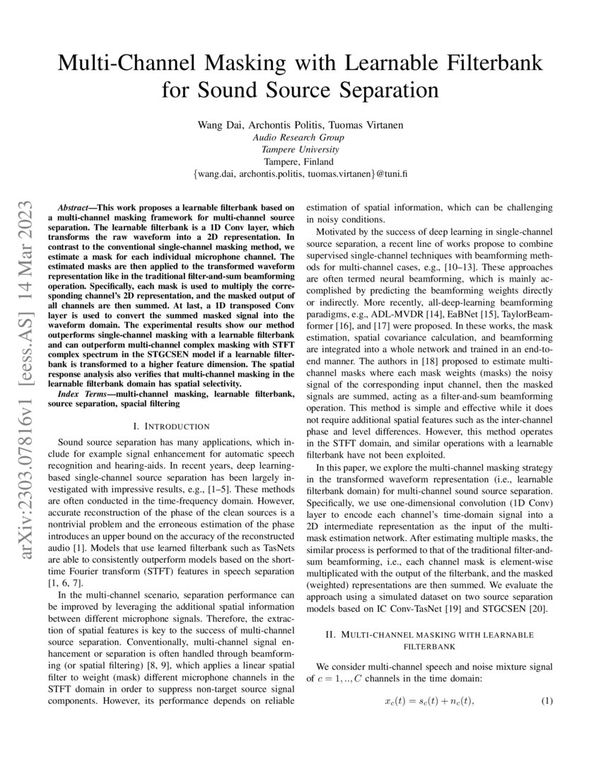 Multi-Channel Masking with Learnable Filterbank for Sound Source Separation | DeepAI