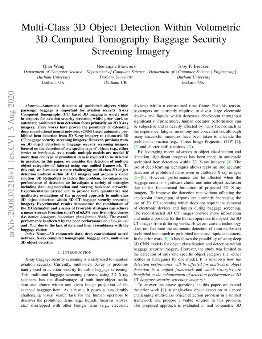 Multi-Class 3D Object Detection Within Volumetric 3D Computed Tomography Baggage Security ...