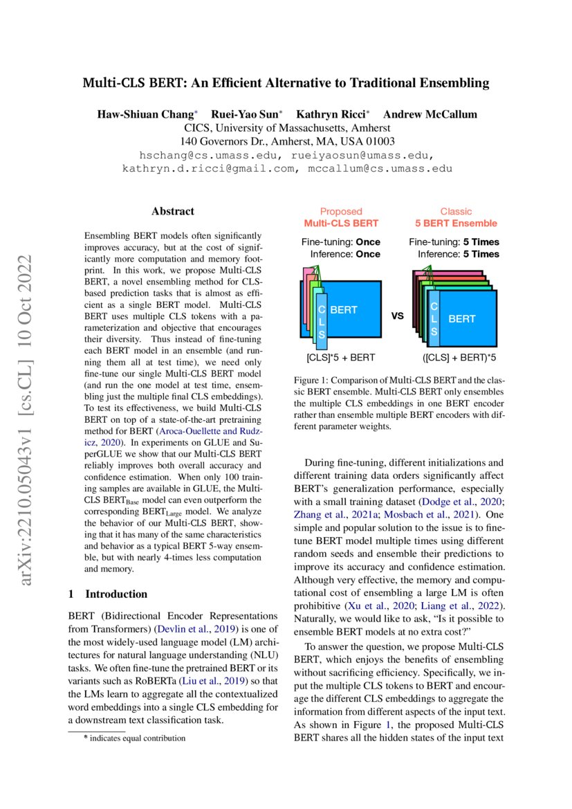 Multi-CLS BERT: An Efficient Alternative to Traditional Ensembling | DeepAI