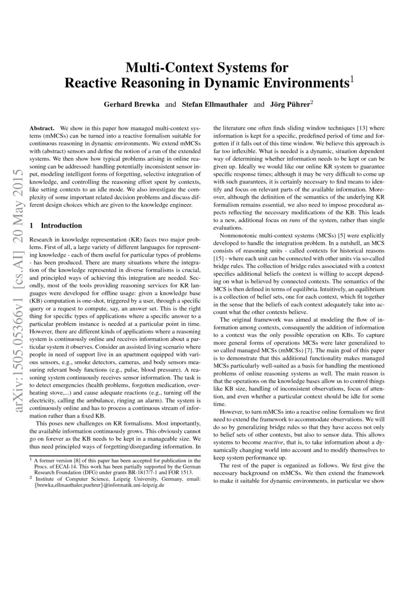Multi Context Systems For Reactive Reasoning In Dynamic Environments Deepai