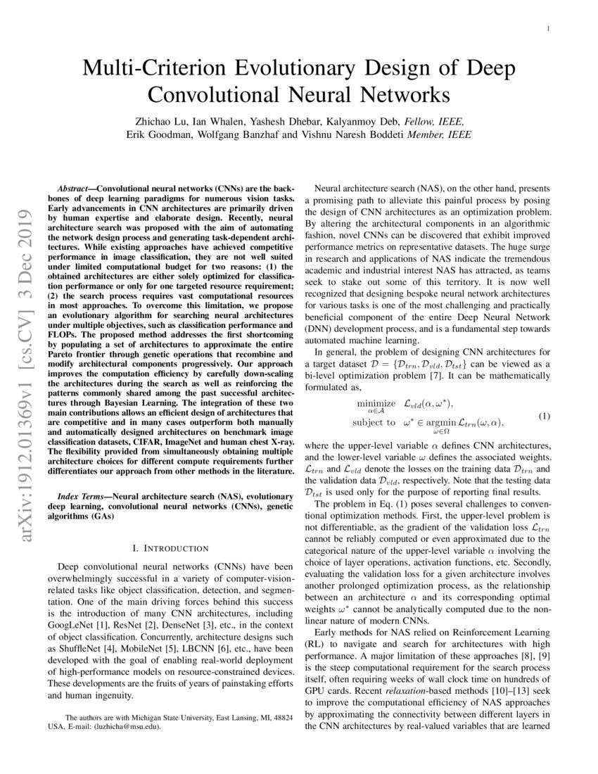 Multi-Criterion Evolutionary Design of Deep Convolutional Neural Networks | DeepAI