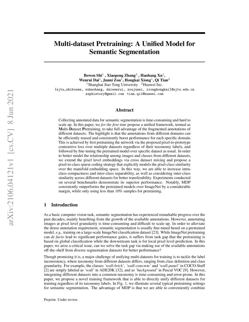 Multi-dataset Pretraining: A Unified Model for Semantic Segmentation ...