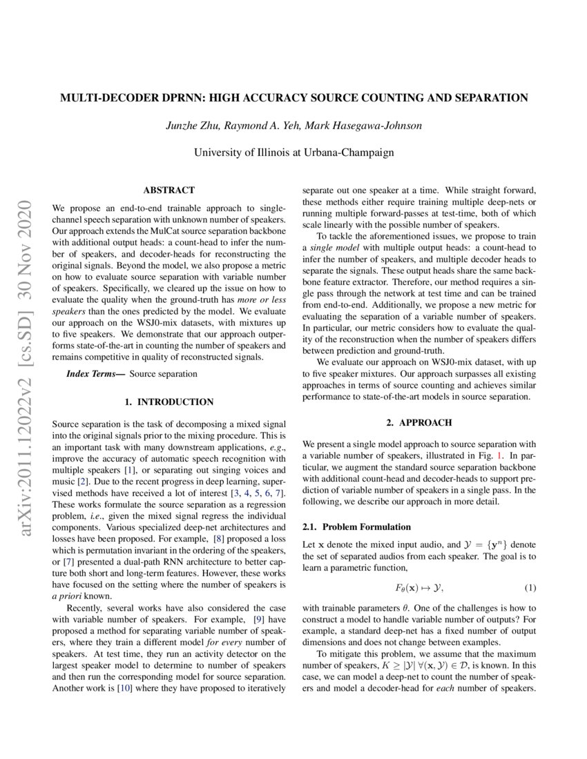 Multi-Decoder DPRNN: High Accuracy Source Counting and Separation | DeepAI