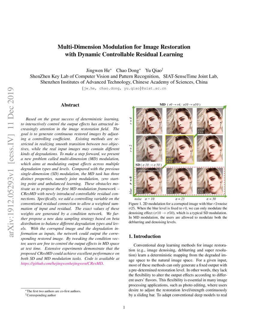 Multi-Dimension Modulation for Image Restoration with Dynamic Controllable Residual Learning ...