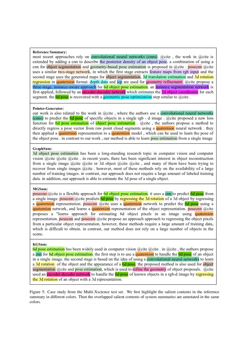 Multi Document Scientific Summarization From A Knowledge Graph Centric View Deepai 