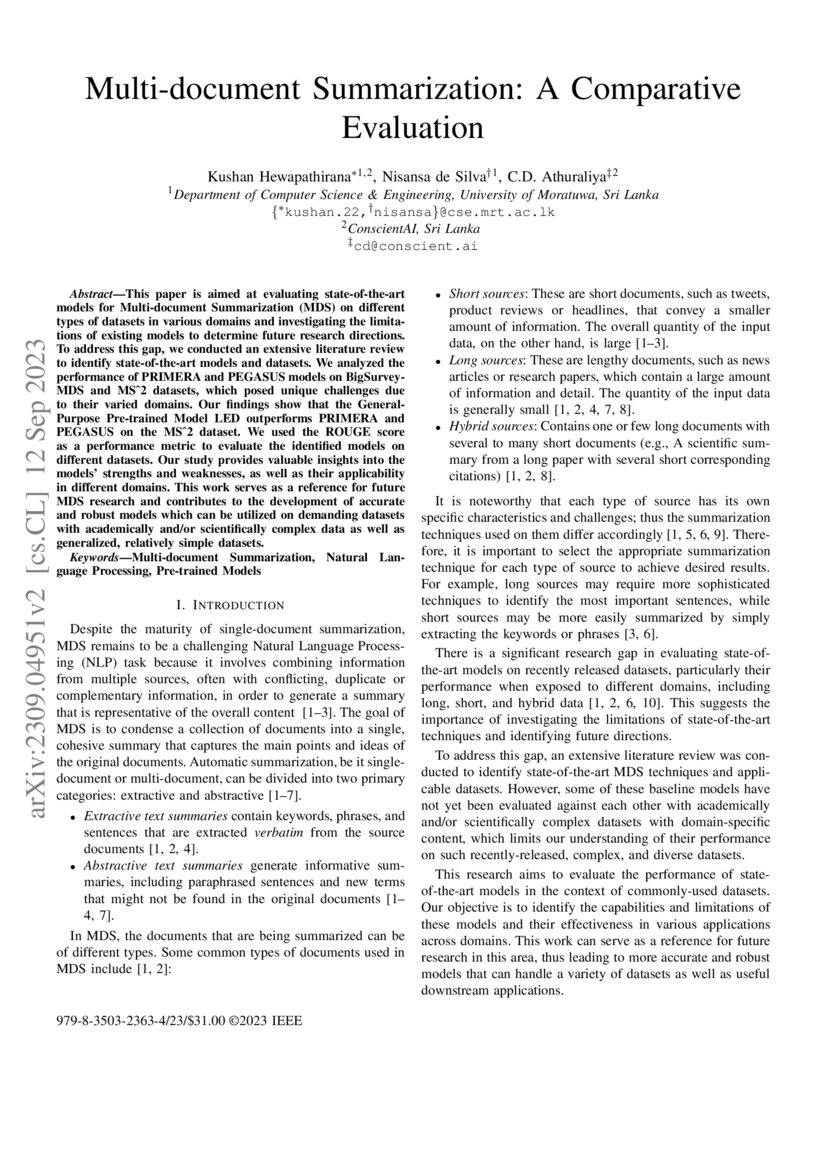Multi Document Summarization A Comparative Evaluation Deepai