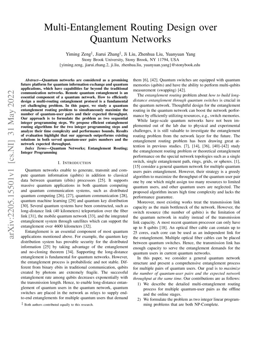 Multi Entanglement Routing Design Over Quantum Networks Deepai