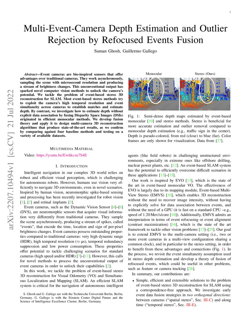 Multi-Event-Camera Depth Estimation and Outlier Rejection by Refocused Events Fusion | DeepAI