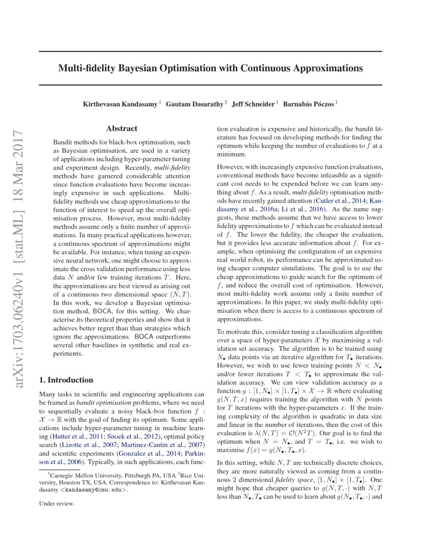 Multi Fidelity Bayesian Optimisation With Continuous Approximations Deepai