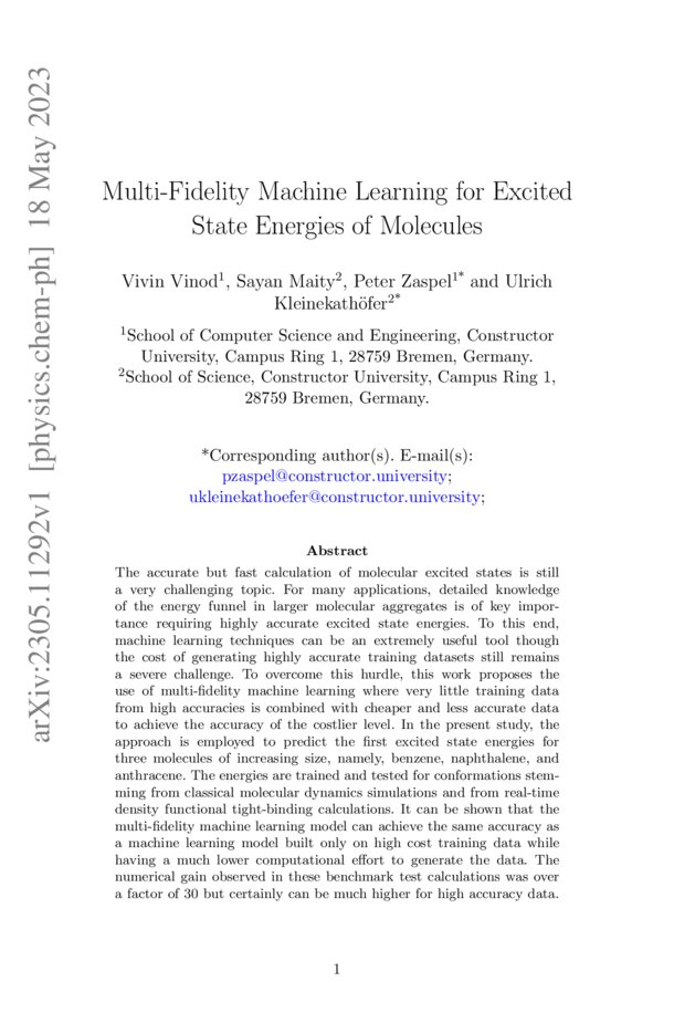 Multi-Fidelity Machine Learning for Excited State Energies of Molecules | DeepAI