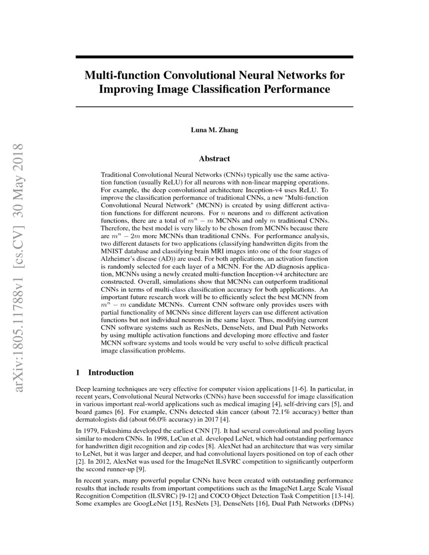 Multi-function Convolutional Neural Networks for Improving Image Classification Performance | DeepAI