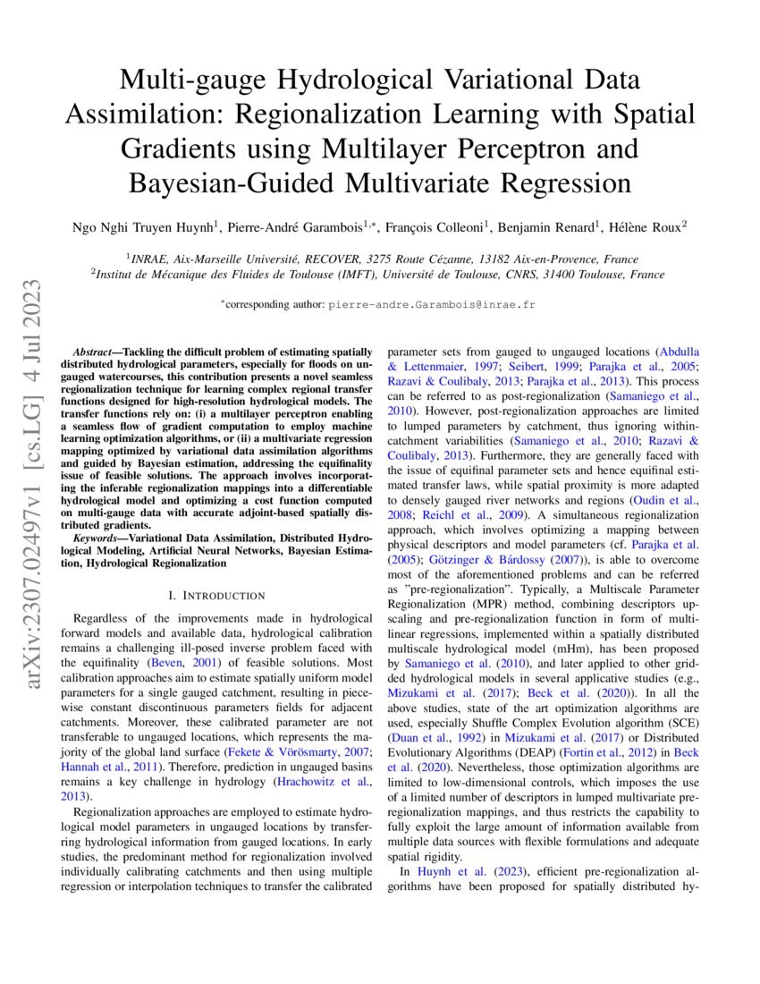 Multi Gauge Hydrological Variational Data Assimilation Regionalization Learning With Spatial