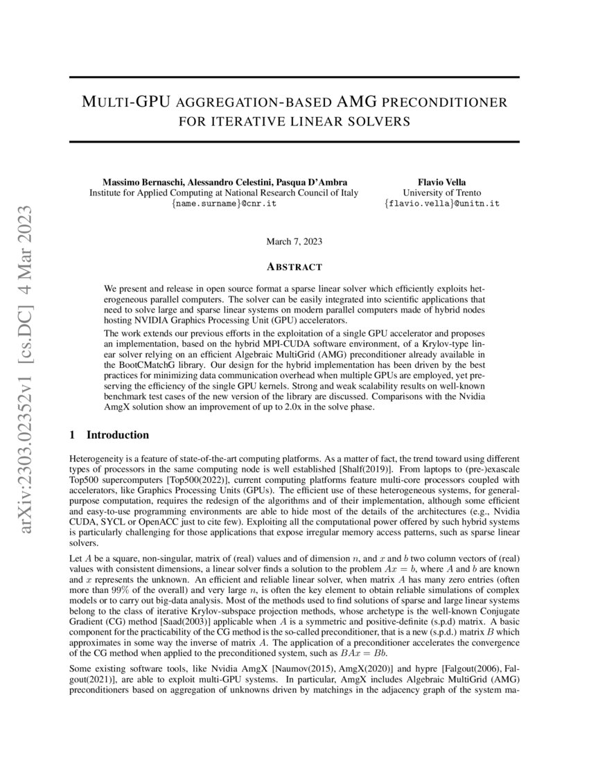 Multi Gpu Aggregation Based Amg Preconditioner For Iterative Linear