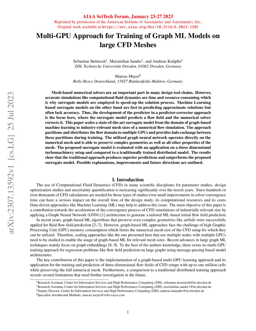 Multi Gpu Approach For Training Of Graph Ml Models On Large Cfd Meshes Deepai 