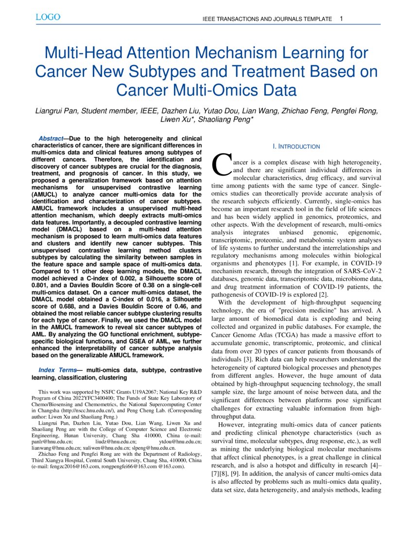 Multi-Head Attention Mechanism Learning for Cancer New Subtypes and Treatment Based on Cancer ...