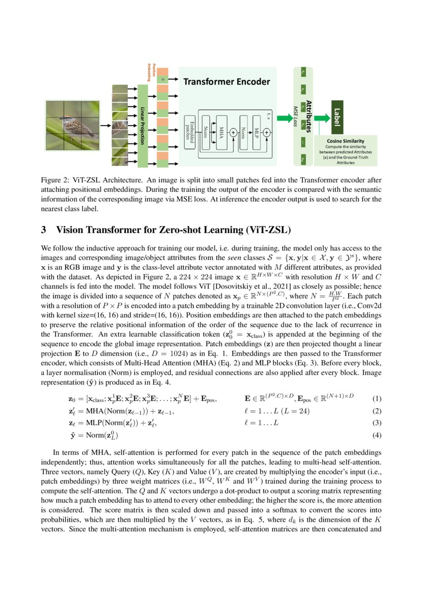 Multi Head Self Attention Via Vision Transformer For Zero Shot Learning