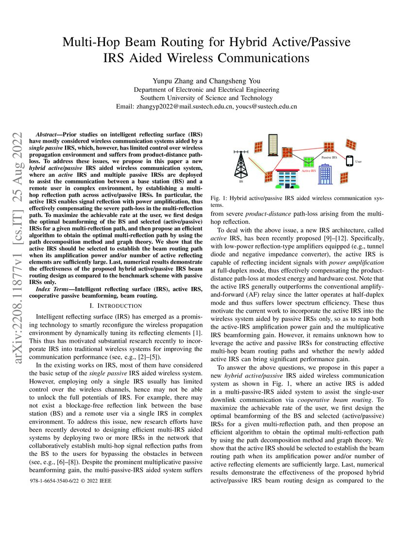 Multi-Hop Beam Routing for Hybrid Active/Passive IRS Aided Wireless ...