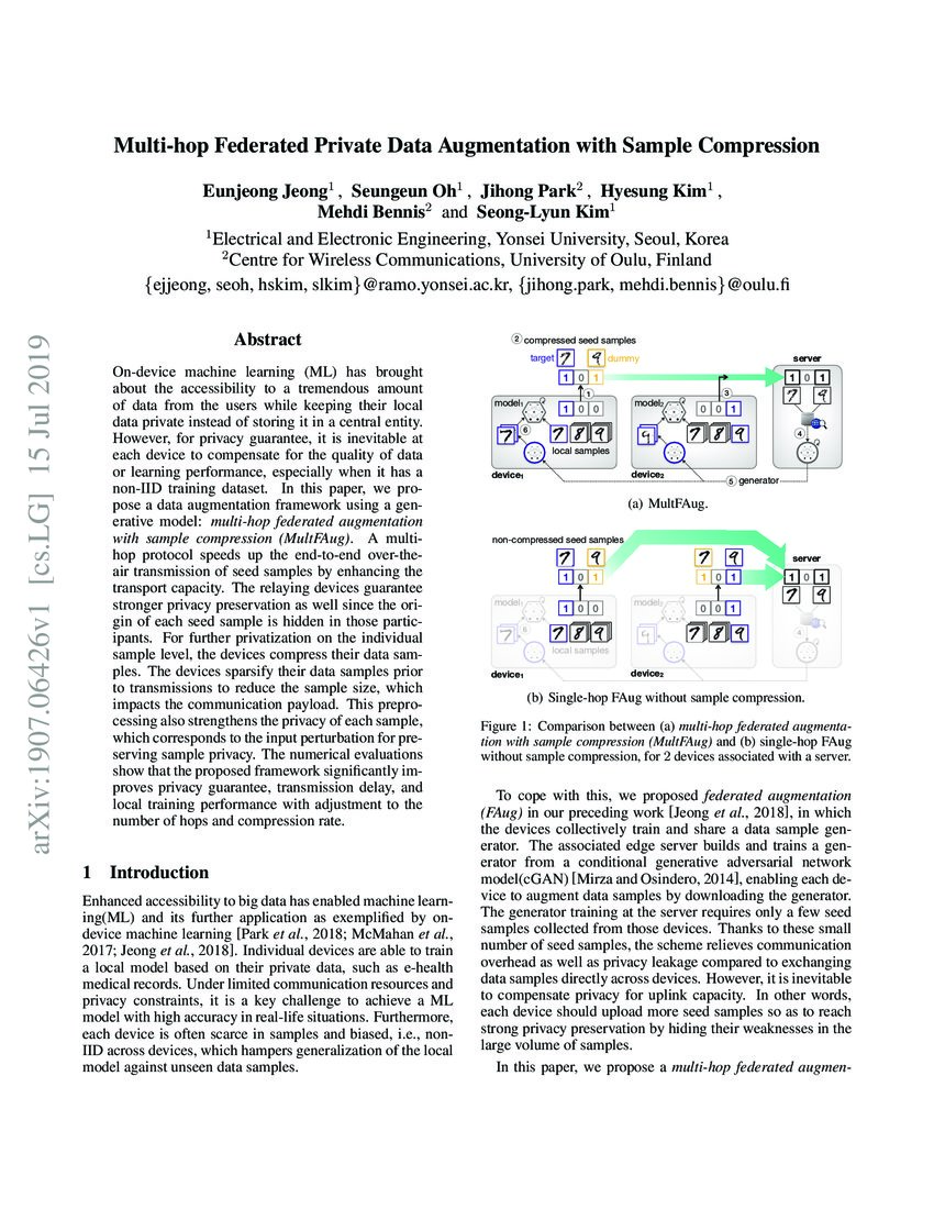Multi-hop Federated Private Data Augmentation with Sample Compression | DeepAI