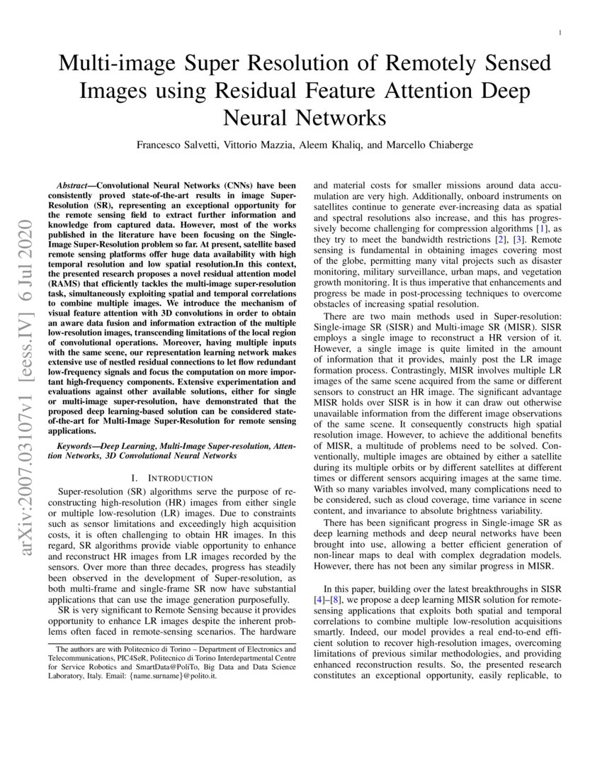 Multi Image Super Resolution Of Remotely Sensed Images Using Residual