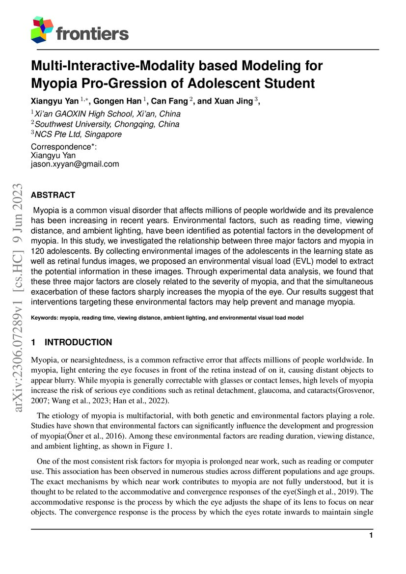 Multi-Interactive-Modality based Modeling for Myopia Pro-Gression of Adolescent Student | DeepAI
