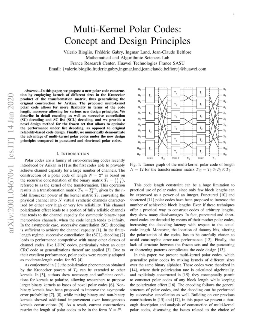 Multi-Kernel Polar Codes: Concept and Design Principles | DeepAI