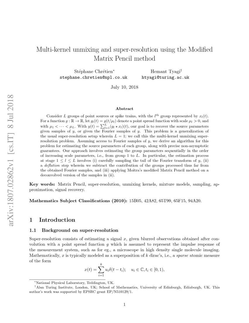 Multi-kernel unmixing and super-resolution using the Modified Matrix Pencil method | DeepAI