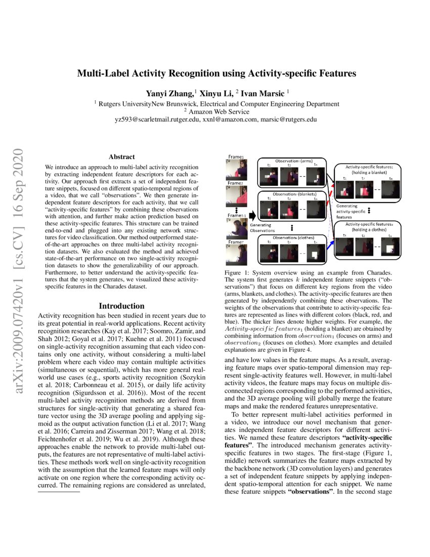 Multi Label Activity Recognition Using Activity Specific Features Deepai