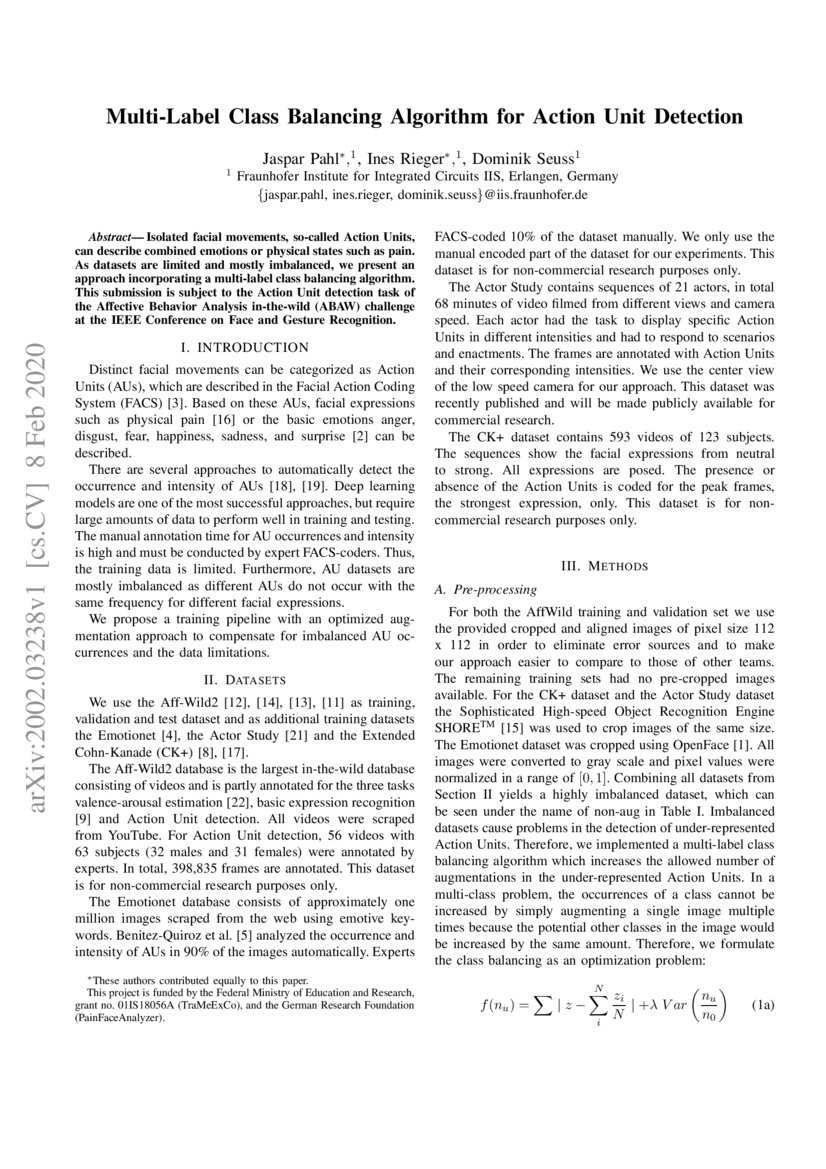 Multi-Label Class Balancing Algorithm for Action Unit Detection | DeepAI