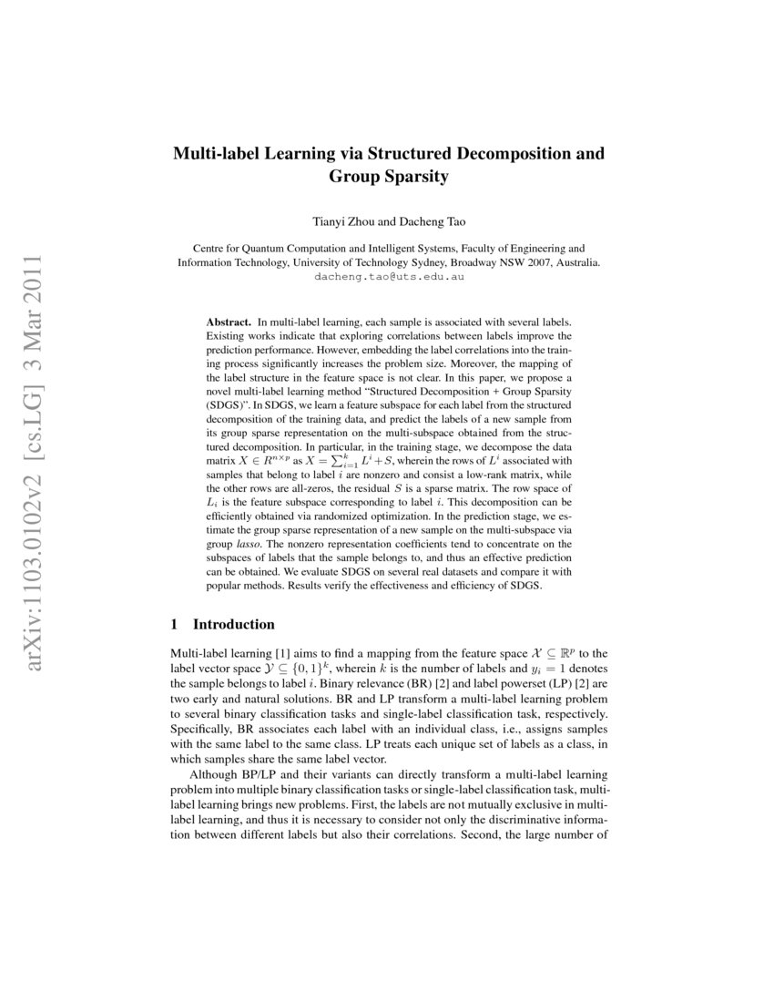 Multi-label Learning via Structured Decomposition and Group Sparsity | DeepAI