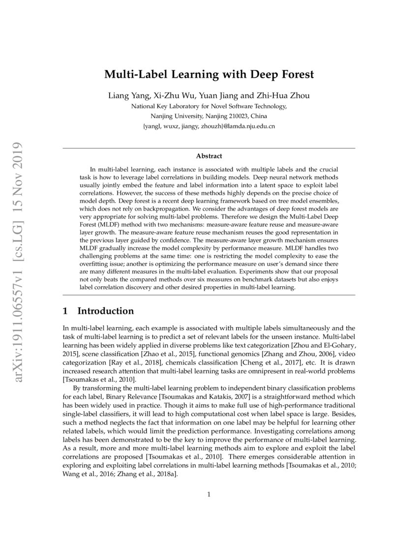 Multi-Label Learning with Deep Forest | DeepAI