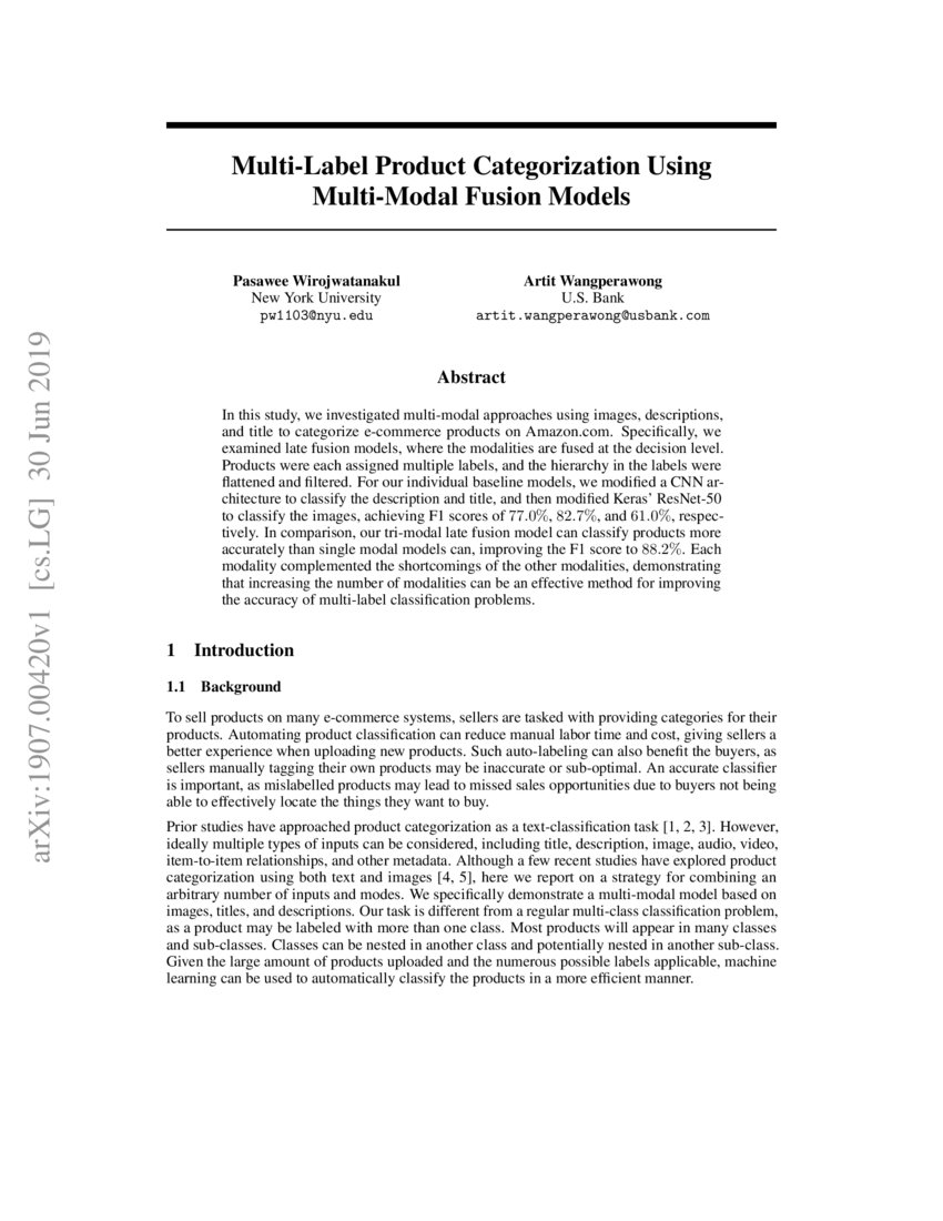 Multi-Label Product Categorization Using Multi-Modal Fusion Models | DeepAI