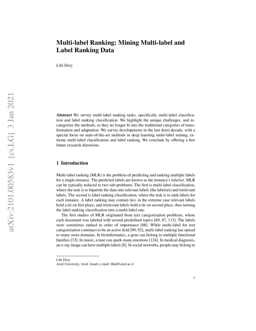 Multi Label Ranking Mining Multi Label And Label Ranking Data Deepai 1078