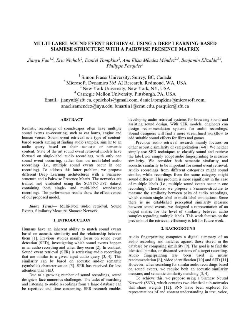 Multi Label Sound Event Retrieval Using A Deep Learning Based Siamese Structure With A Pairwise 