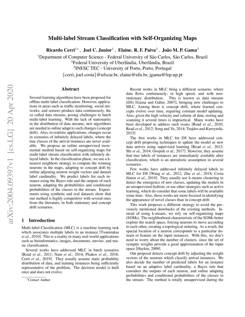 Multi-label Stream Classification with Self-Organizing Maps | DeepAI