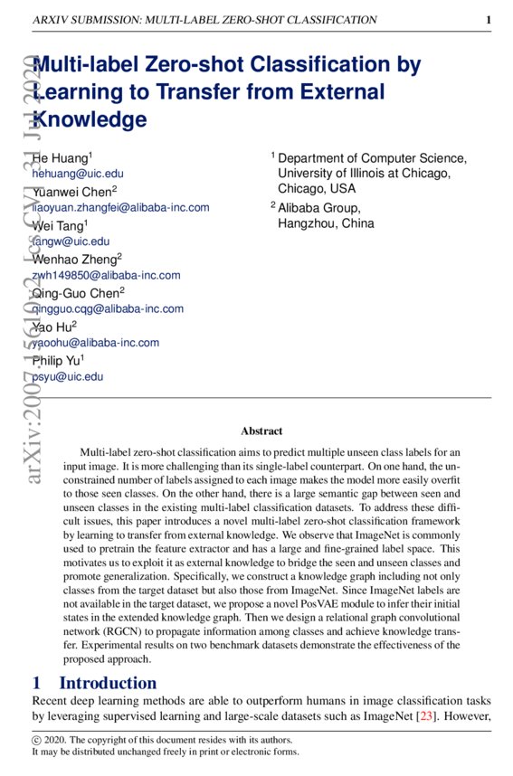 Multi Label Zero Shot Classification By Learning To Transfer From External Knowledge Deepai