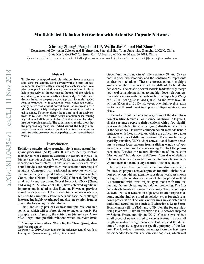 Multi-labeled Relation Extraction with Attentive Capsule Network | DeepAI