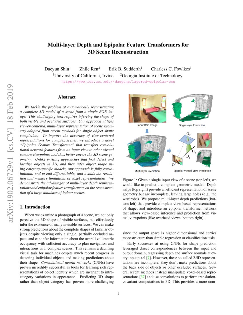 Multi-layer Depth and Epipolar Feature Transformers for 3D Scene Reconstruction | DeepAI