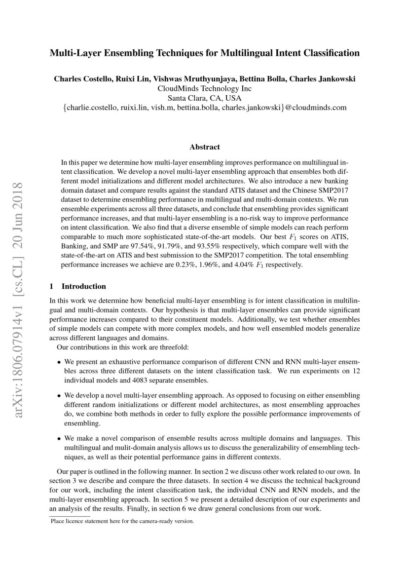 Multi Layer Ensembling Techniques For Multilingual Intent Classification Deepai
