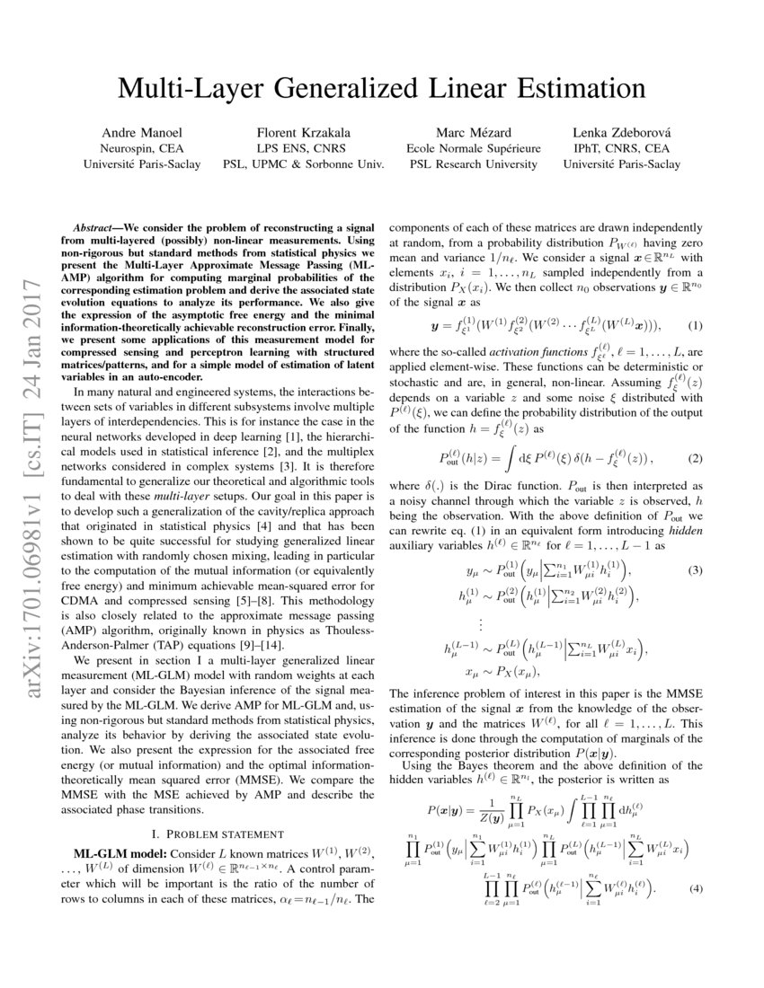 Multi Layer Generalized Linear Estimation Deepai