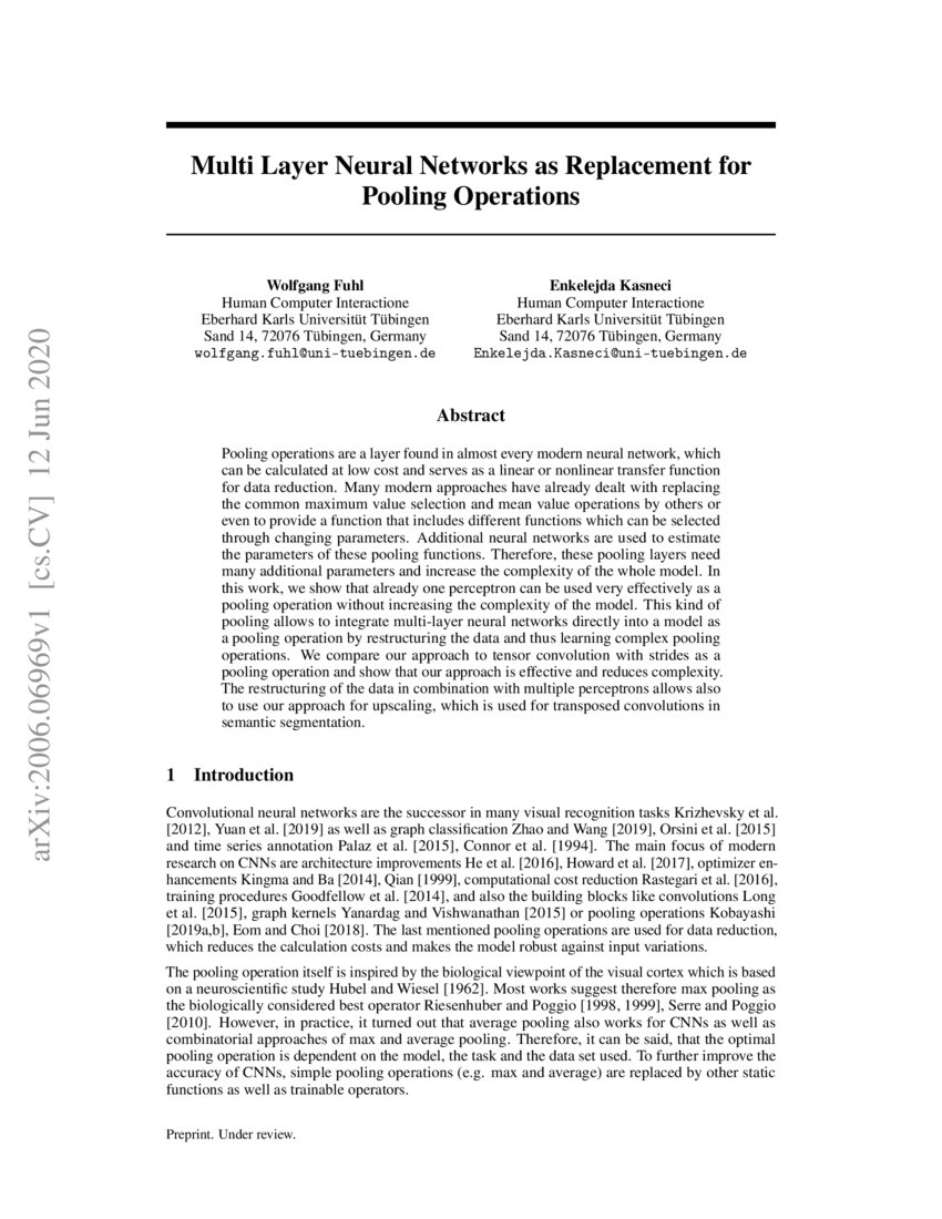 Multi Layer Neural Networks as Replacement for Pooling Operations | DeepAI